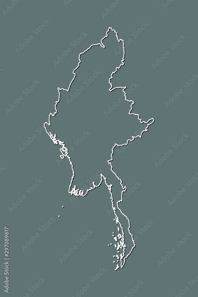 Myanmar vector map with single border line boundary using white color ...