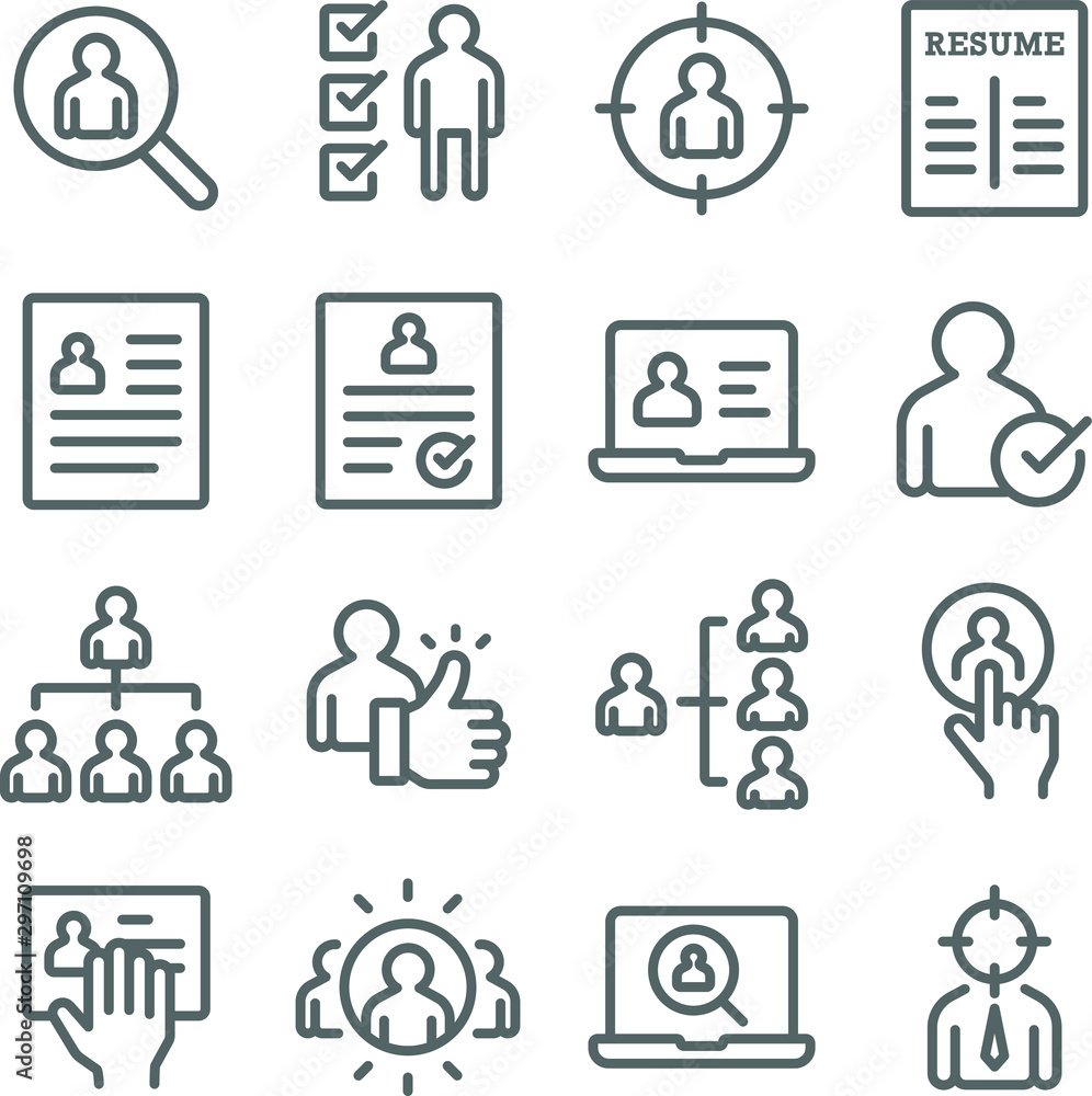 Headhunting icons set vector illustration. Contains such icon as Resume ...