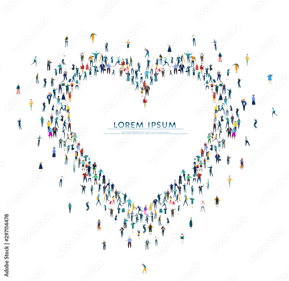 Heart. Large group of business people, workers, family members and ...