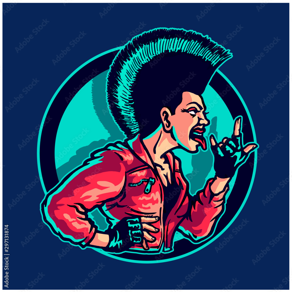 Punk Girl Posing with Tongue Out and Heavy Metal Finger Symbol Stock ...