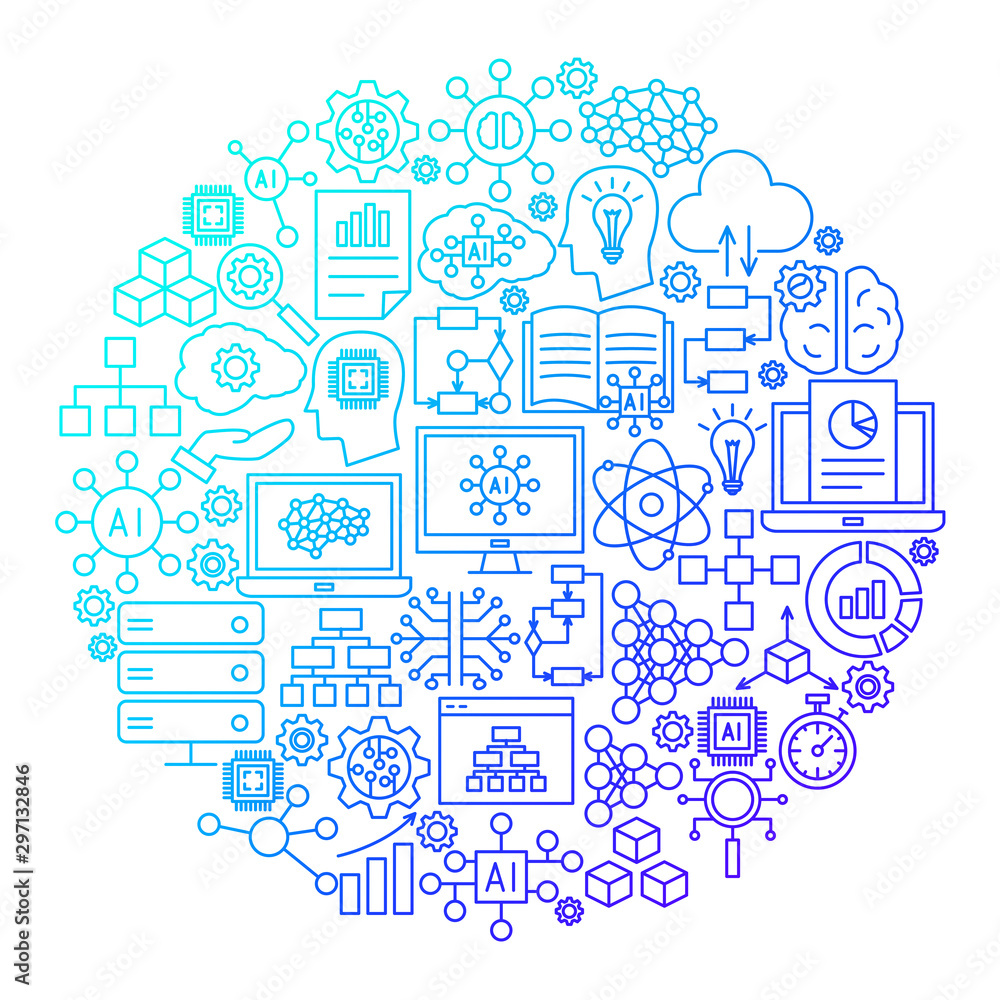 Artificial Intelligence Line Icon Circle Design Stock Vector | Adobe Stock