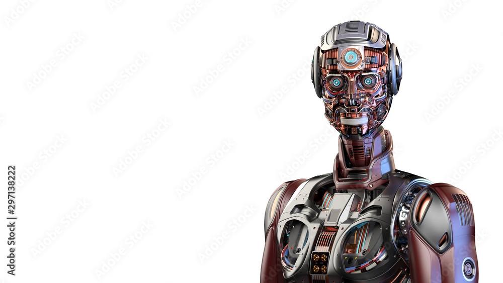 Very detailed futuristic android man or skeleton of a humanoid cyborg ...