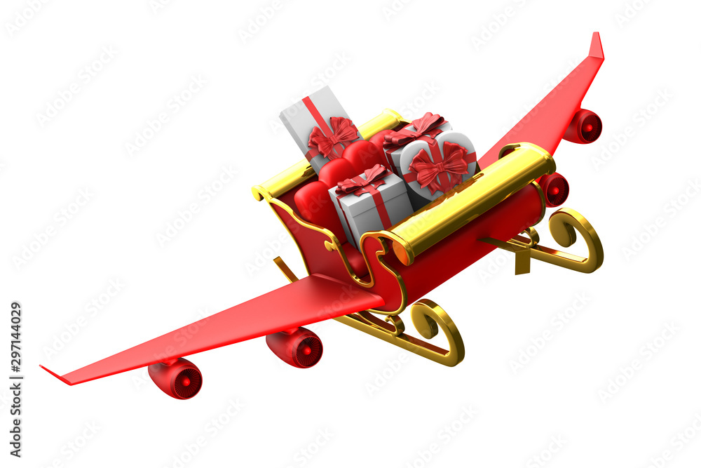 red christmas sled on white background. Isolated 3D illustration Stock ...