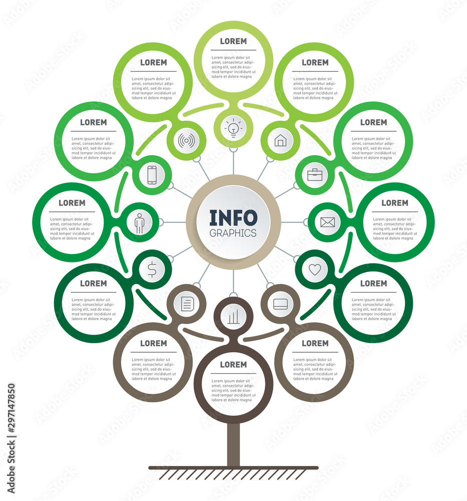 Infographic of technology or education process. Template of tree, info ...
