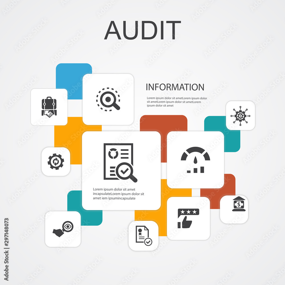 audit Infographic 10 line icons template.review, standard, examine ...