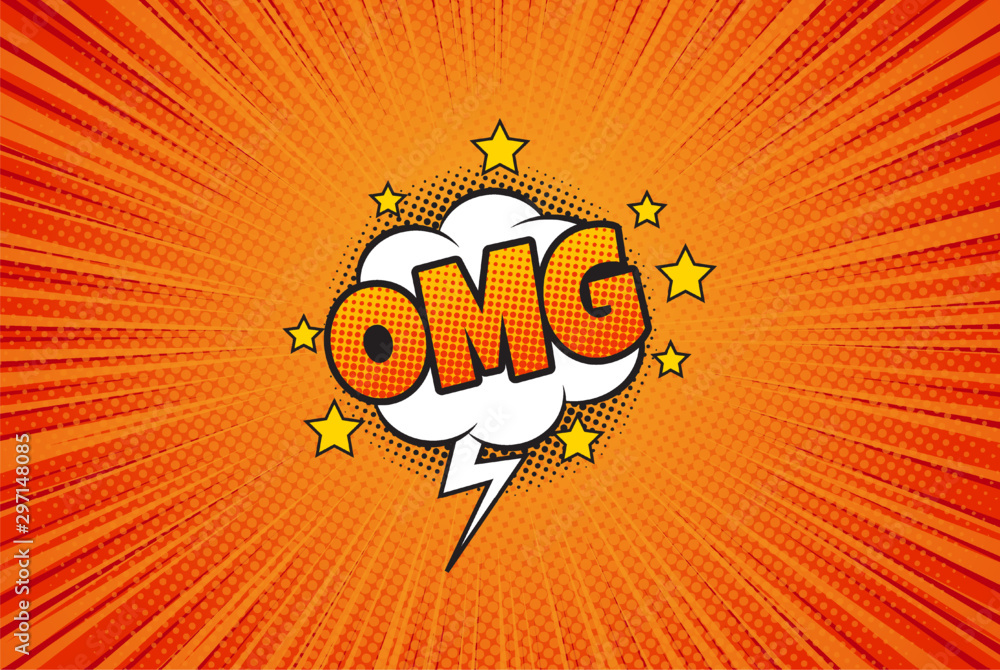 Comic speech bubble with expression text OMG. Vector bright dynamic ...