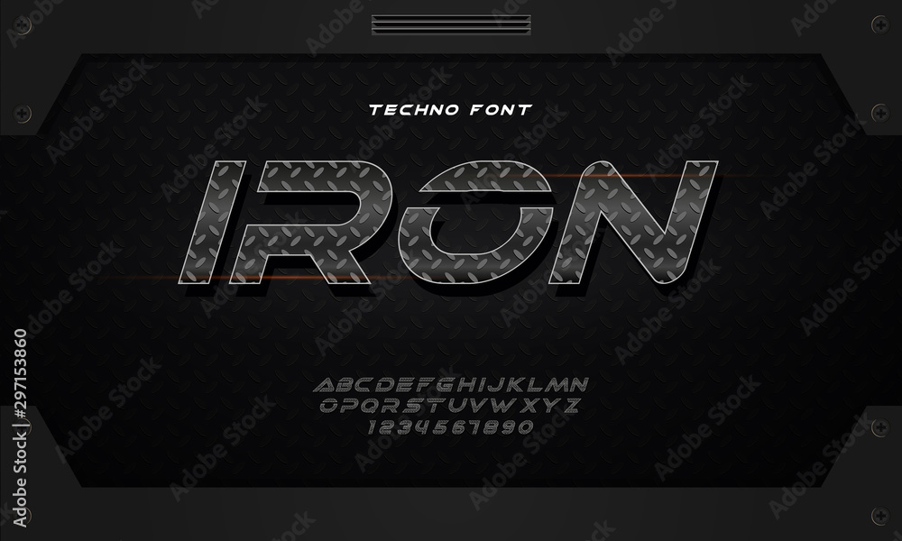 Metal font. Letters with metal textures and shadows. Futuristic iron ...