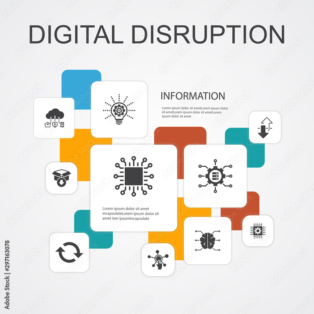digital disruption Infographic 10 line icons template.technology, innovation, IOT, digitization ...