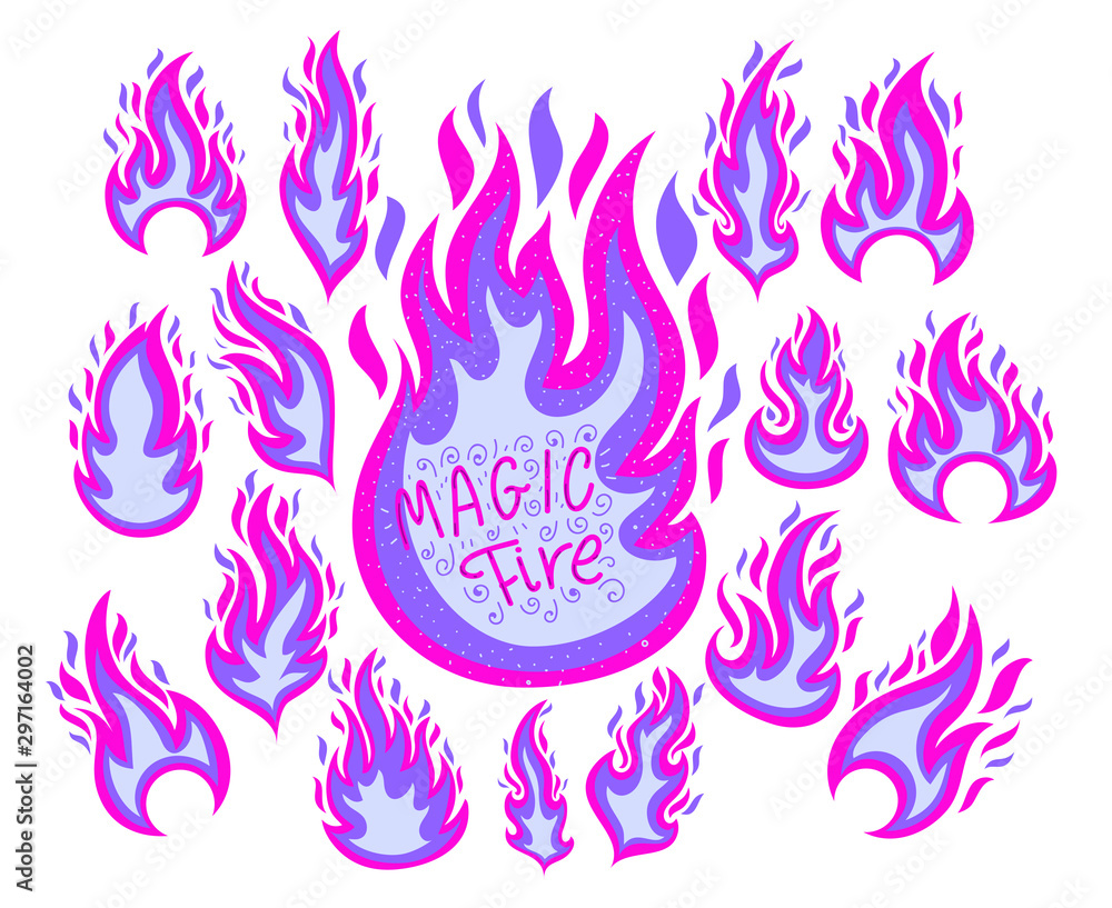 Magic fire flames color vector illustrations set Stock Vector | Adobe Stock