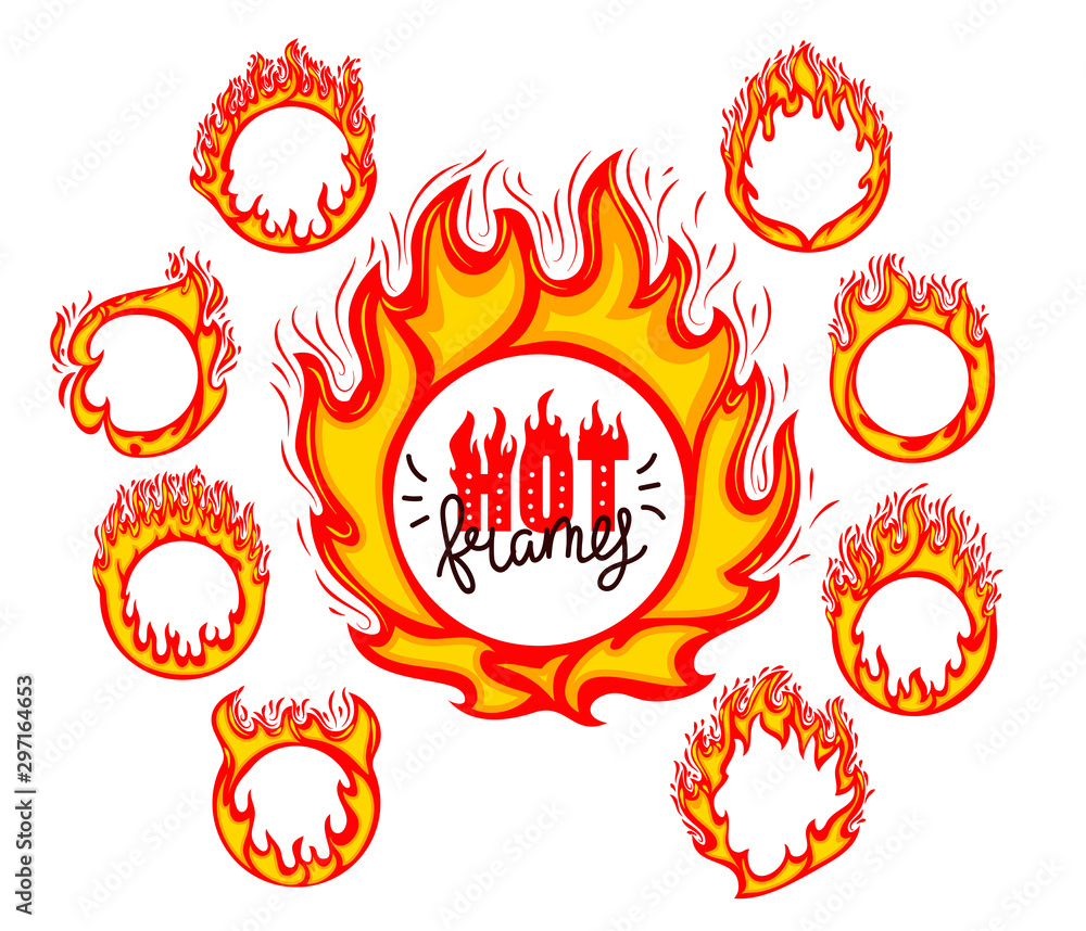 Rings of fire flames color vector illustrations set Stock Vector ...