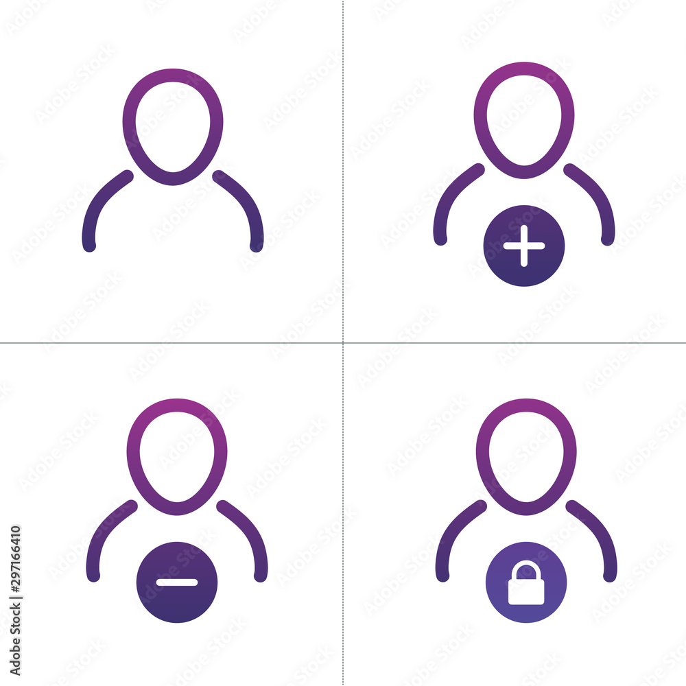 User universal icon set, line version, outline profile set. Set ...