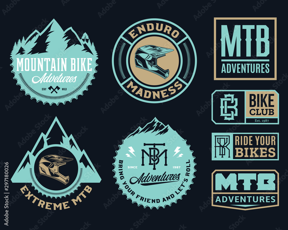 Vector mountain biking adventures, parks, clubs logo, badges and icons ...