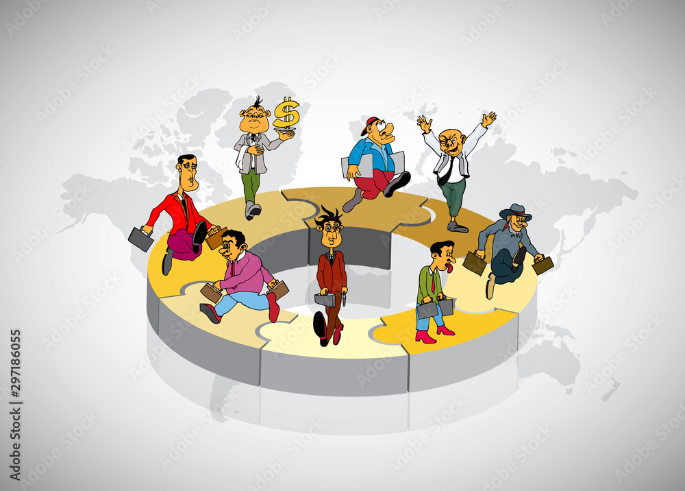Vector illustration of corporate structure, cartoon character of ...