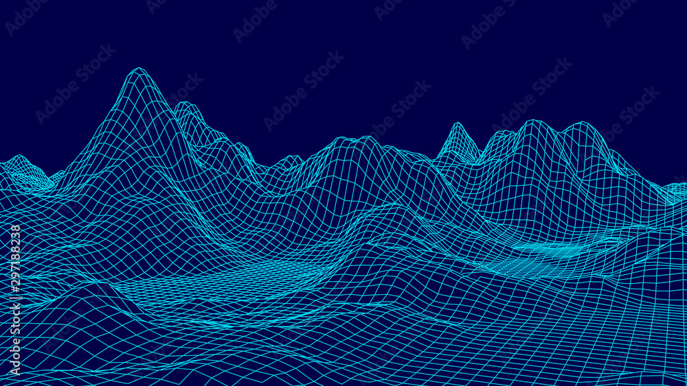 Wireframe landscape background. Wireframe terrain polygon landscape ...