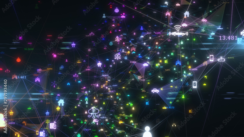 Connected network devices nodes Internet of things IOT cloud computing ...