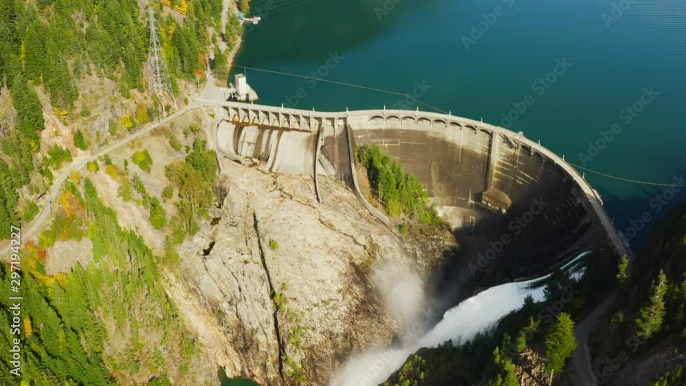 aerial view of Diablo Dam, Renewable source of energy, Hydroelectric ...