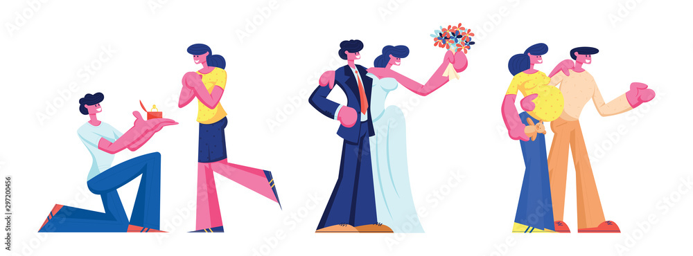 Happy Family Relation Development Set. Engagement Wedding Pregnancy ...