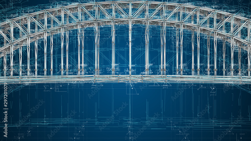 Architect 3D blueprint of bridge engineering structure design for ...