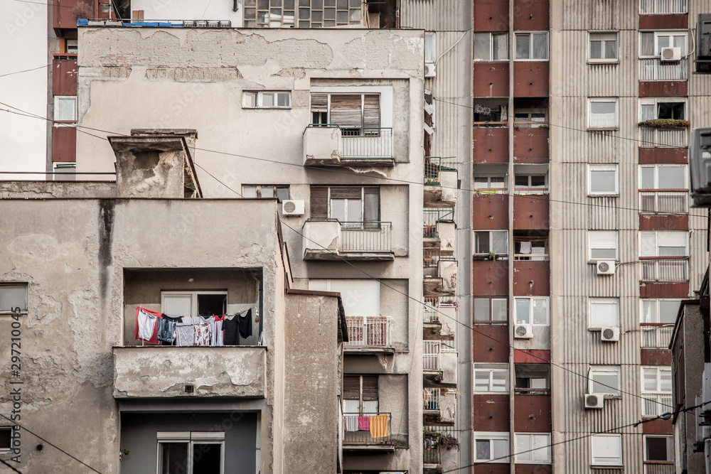 Communist housing buildings, in a decay and dilapidated condition in ...