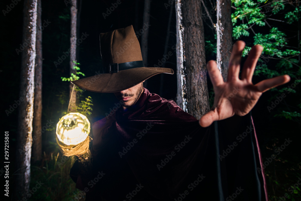 Cosplayer in a wizard costume in the forest Stock Photo | Adobe Stock