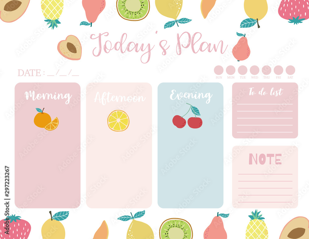cute today plan background with orange,lemon,cherry.Vector illustration ...
