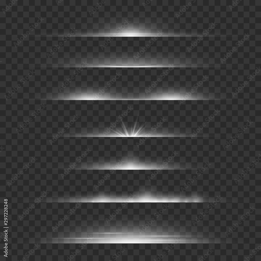 Light dividers. Line flare glowing borders, white horizontal beams ...