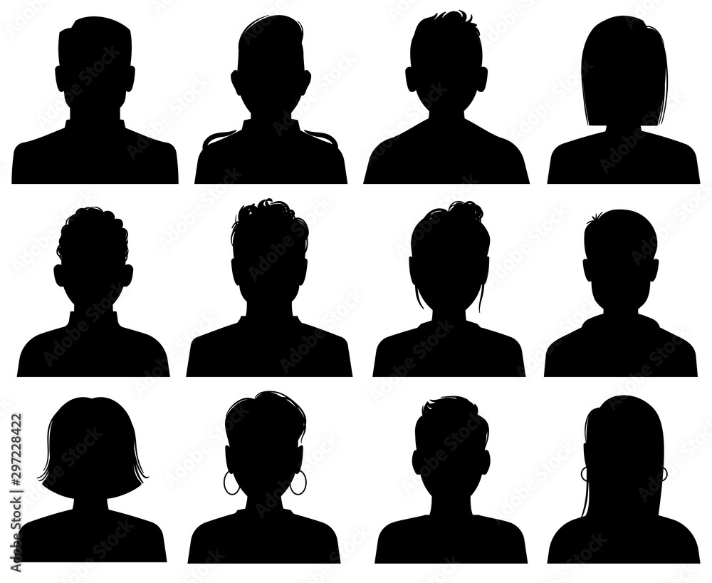 Silhouette heads. Male and female head avatars, office professional ...