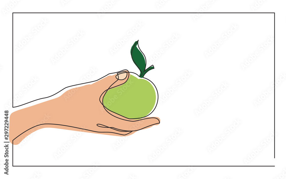 continuous line drawing of hand giving apple Stock Vector | Adobe Stock