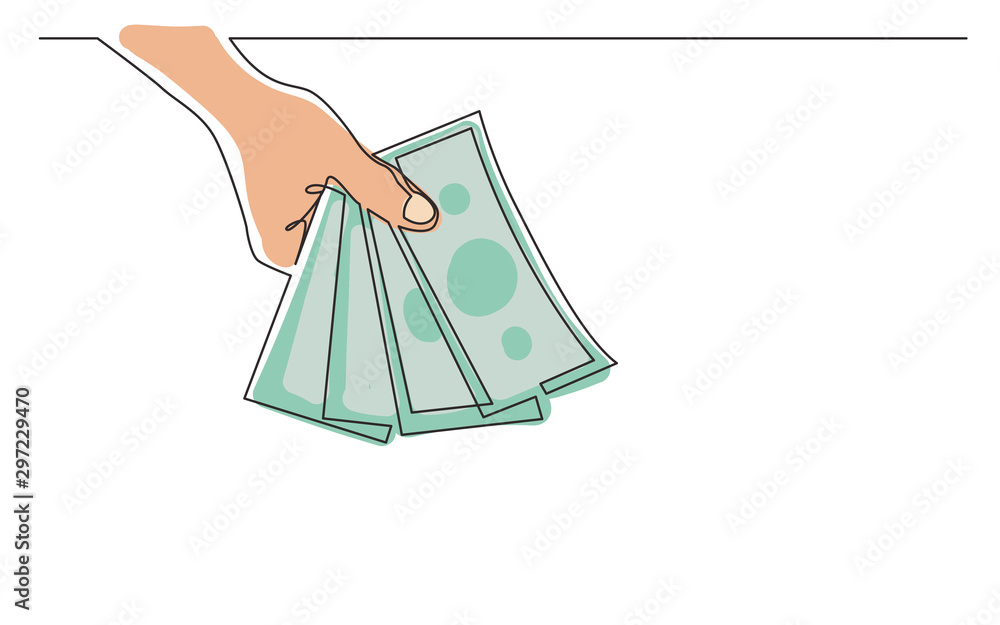 continuous line drawing of hand giving money banknotes Stock Vector ...