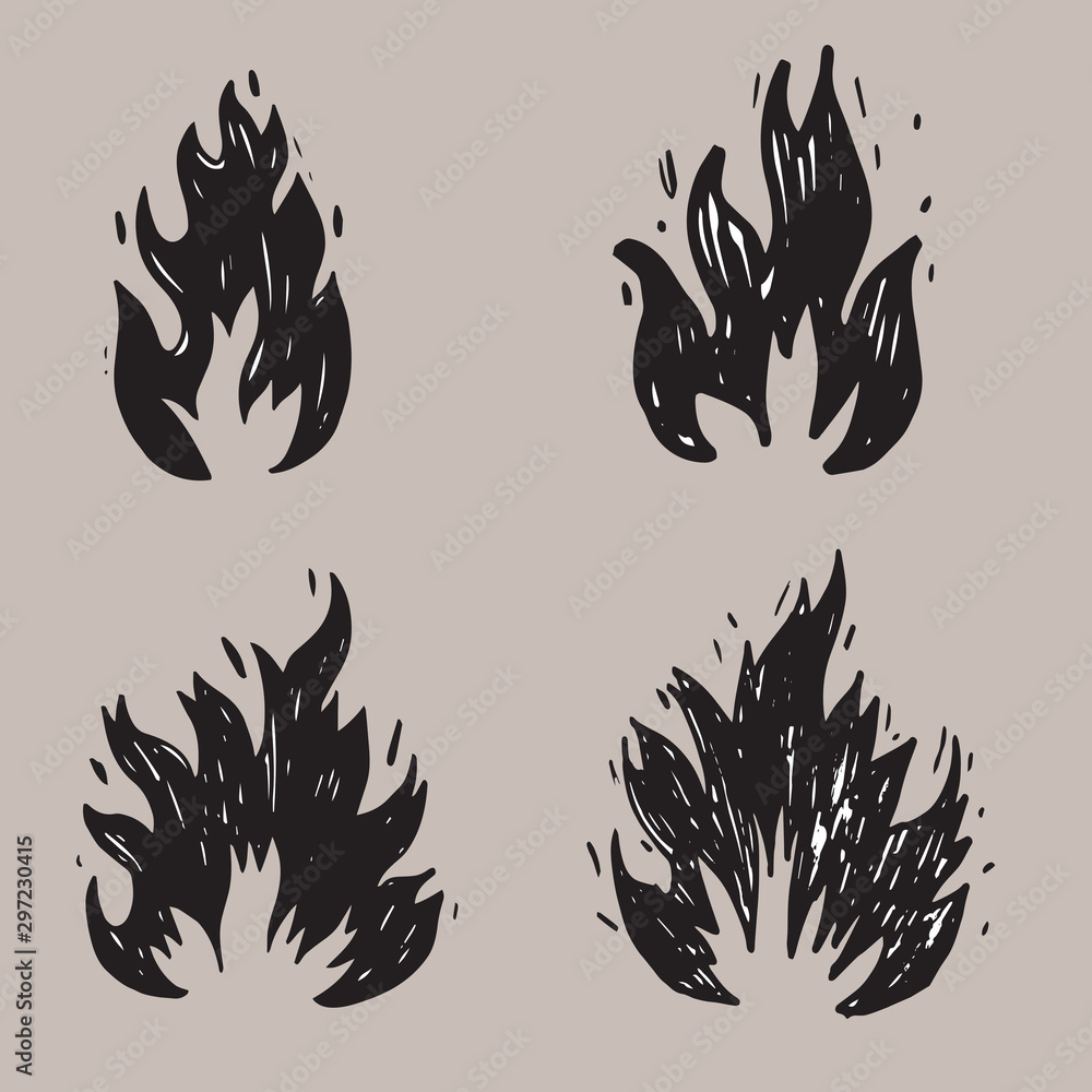 Set of hand drawn fire and fireball .Doodle Sketch Fire. vector ...