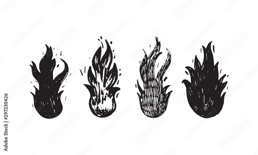 Set of hand drawn fire and fireball .Doodle Sketch Fire. vector ...
