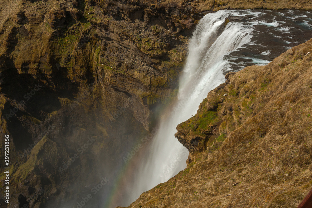 Waterfall Skogafoss (part of Skoga river taking its origin in the ...