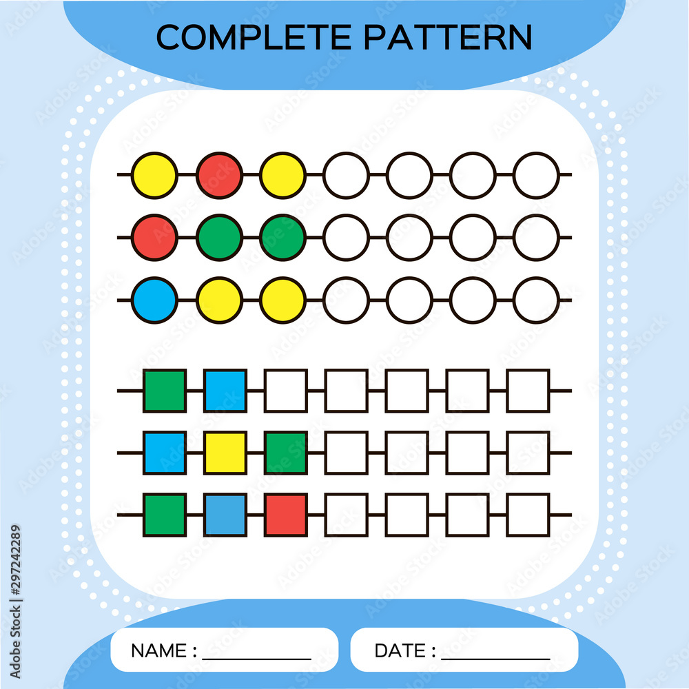 Complete repeating patterns. Worksheet for preschool kids. Practicing ...