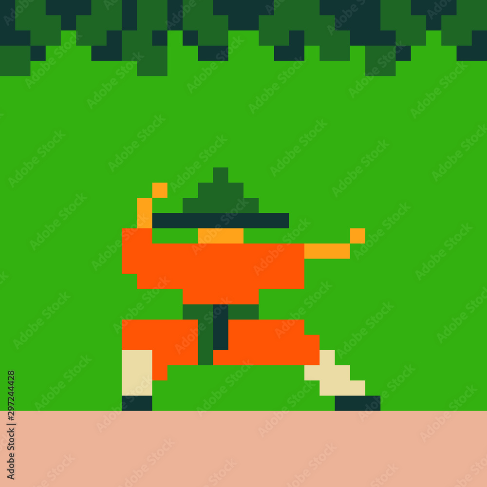 Traditional eastern hero ninja vector cartoon character in action pose ...