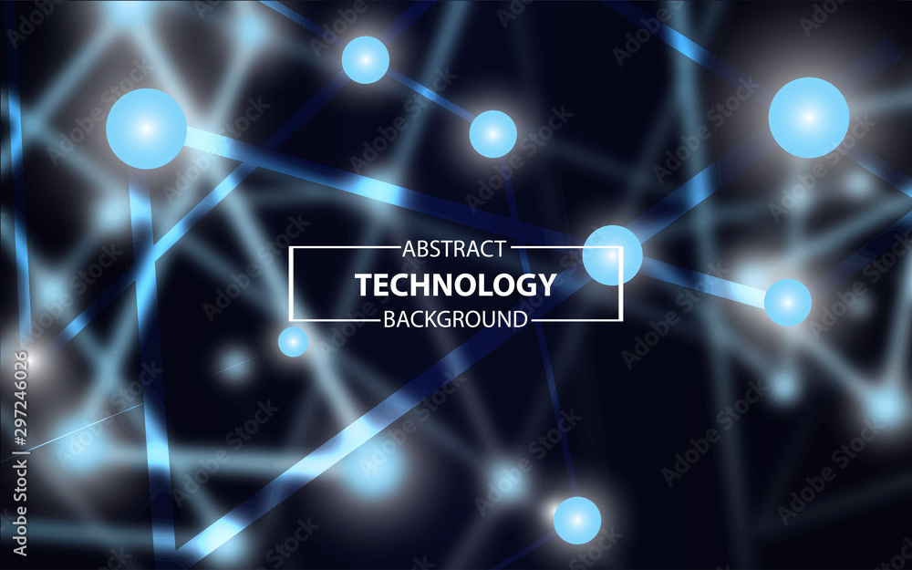 Abstract dark blue technology background with circle dot and light ...