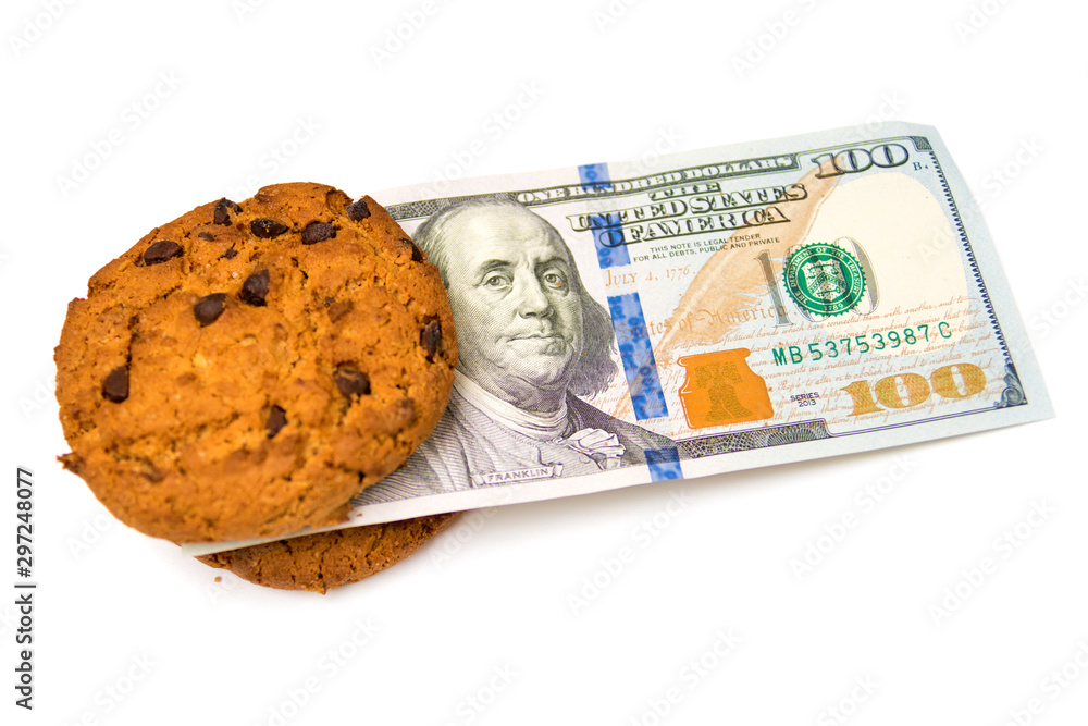 sweet eco-friendly cookies and 100 dollar bill. The concept of healthy ...