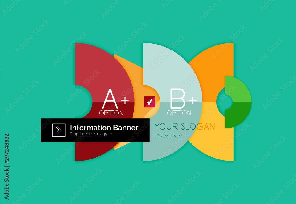 Flat design color information banner template with step options. Vector ...
