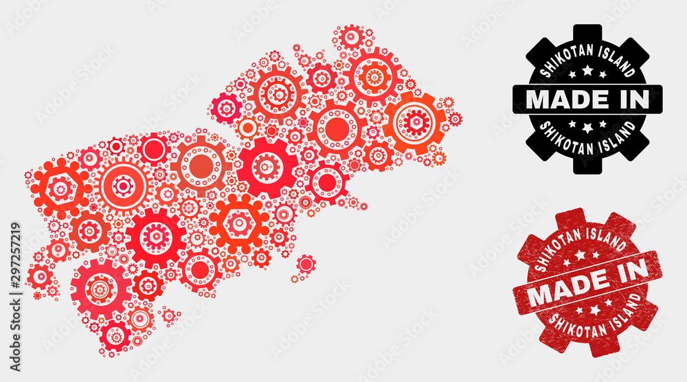 Mosaic technical Shikotan Island map and textured stamp. Vector ...