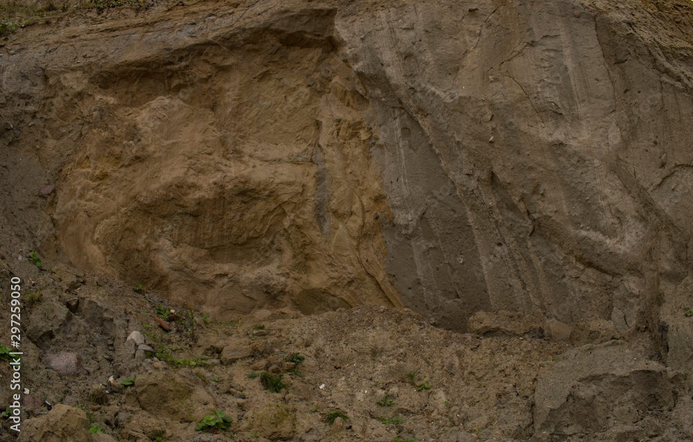 Poster Nature background. landslide on steep coastal cliffs ...