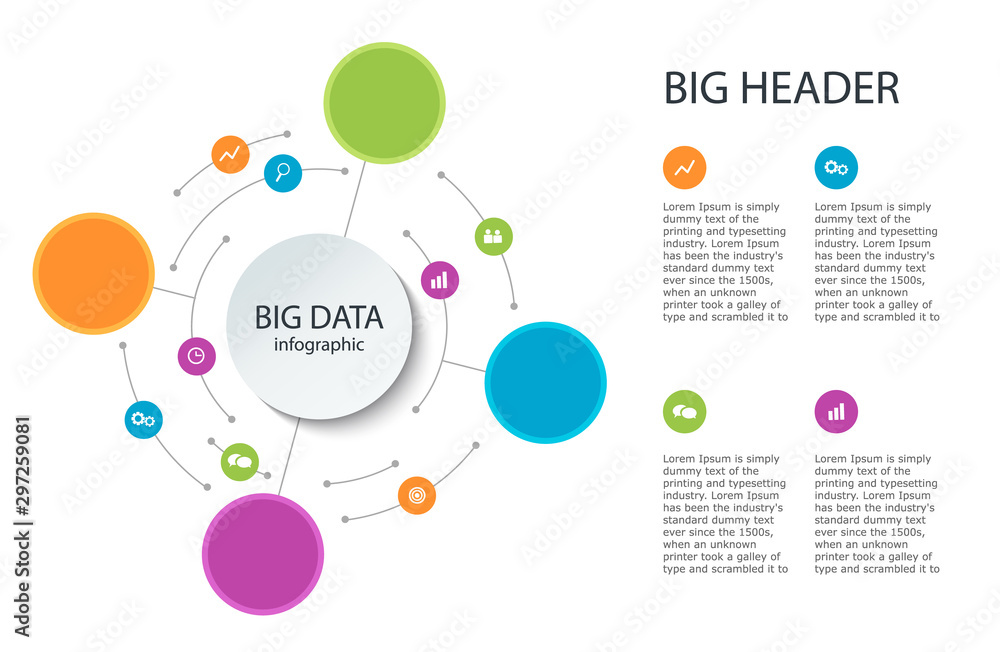 Abstract round infographics 4 step. Business poster template line and ...