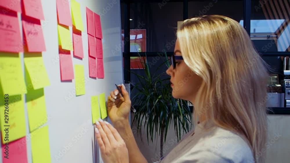 Project management agile methodology, concept. A young blonde woman in ...