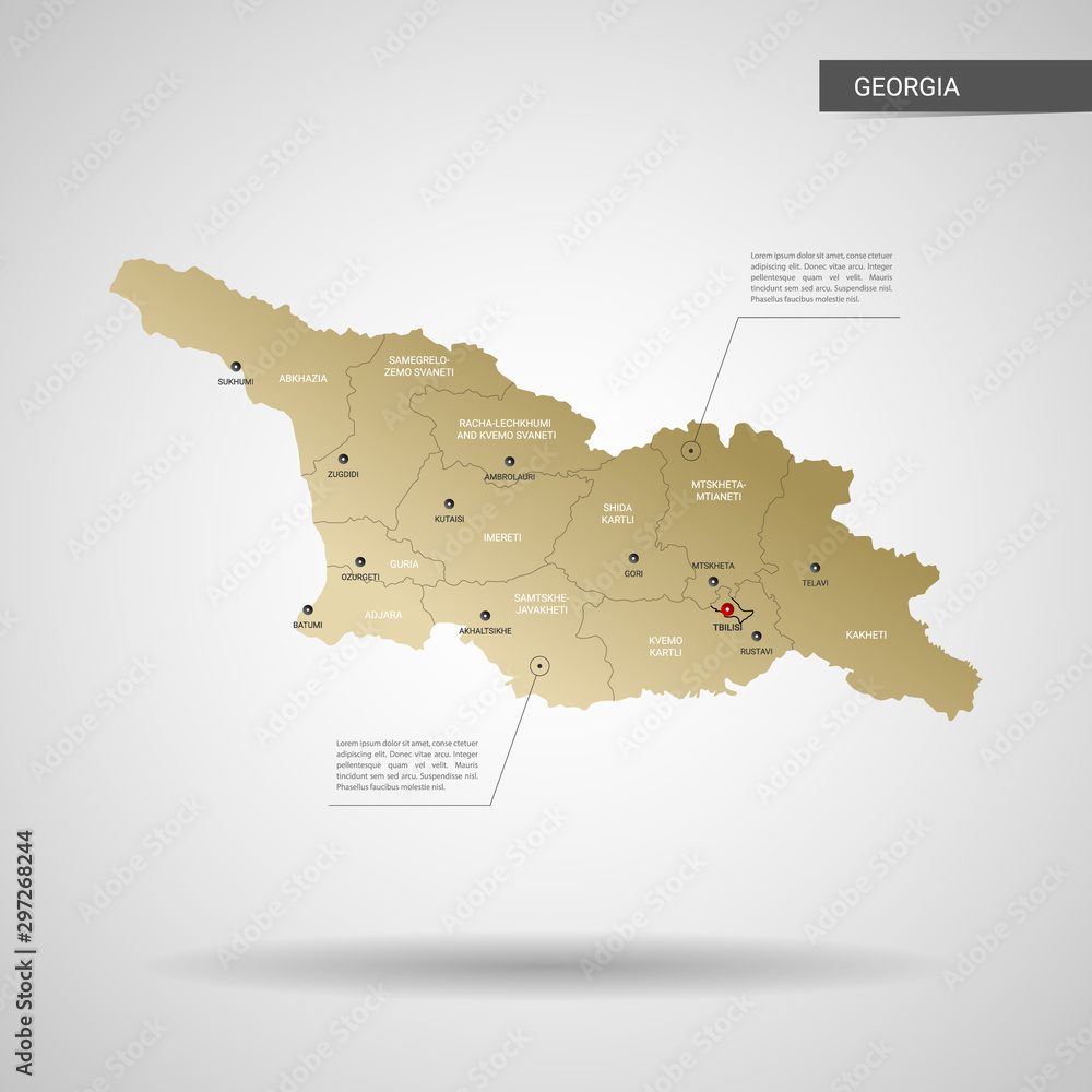 Stylized vector Georgia map. Infographic 3d gold map illustration with ...