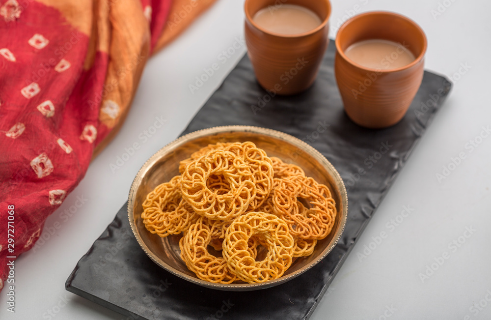 Diwali Snacks or Diwali sweets, like chakli, sev, bhujiya, shakar pare ...
