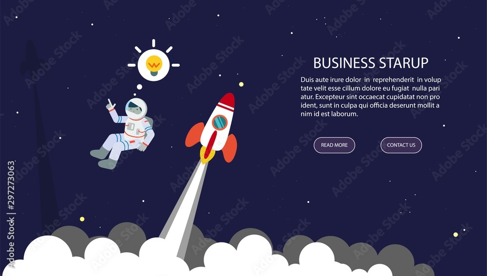 Business startup. Background with space, rockets and astronaut. Vector ...