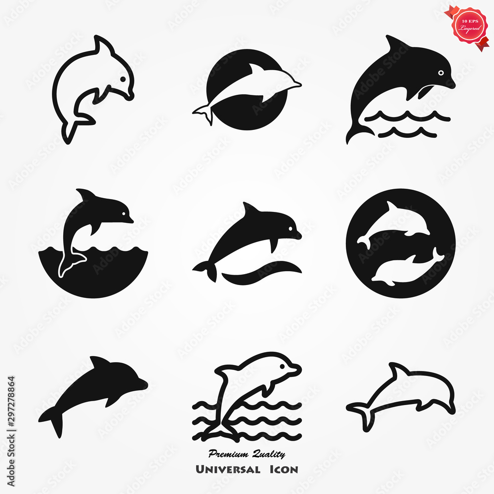 Dolphin icon, aquatic mammal vector icon for animal apps and websites ...