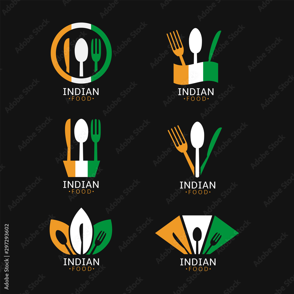 Indian food icons. Indian flag symbols Spoon fork and knife icons Stock ...