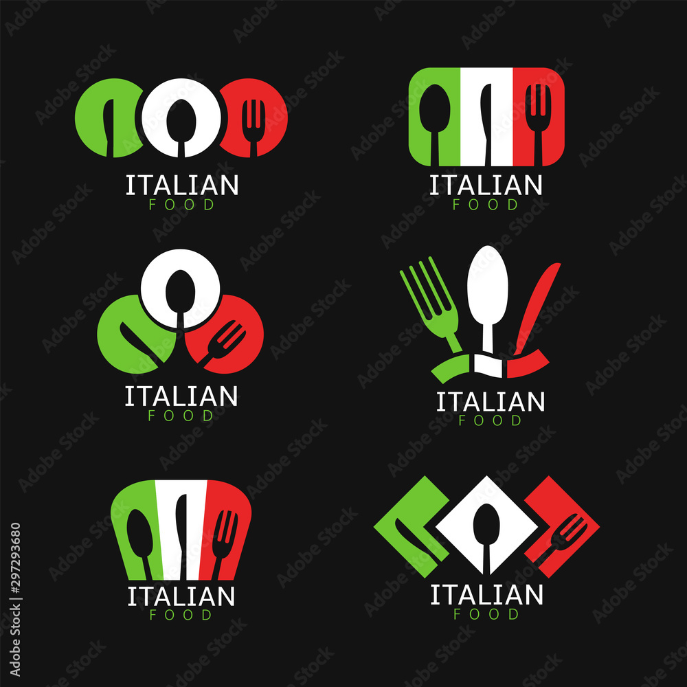 Italian food icons. Italian flag symbols Spoon fork and knife icons ...