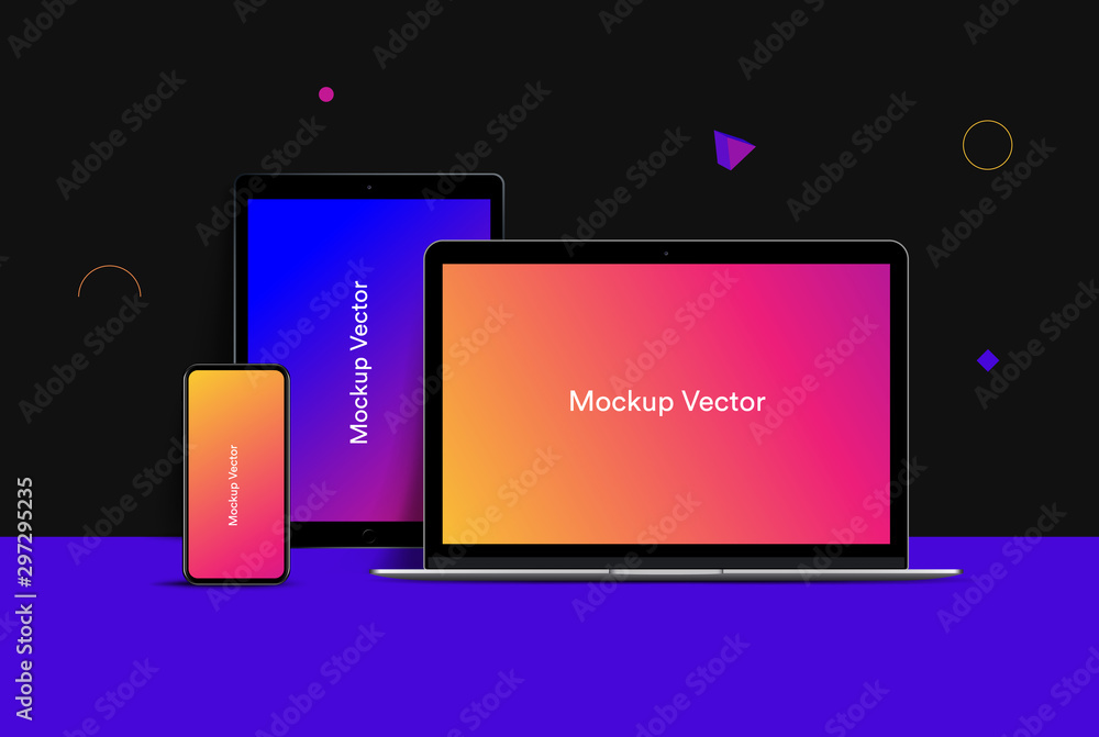 mockup Laptop, Tablet and Smartphone vector illustration Stock Vector ...