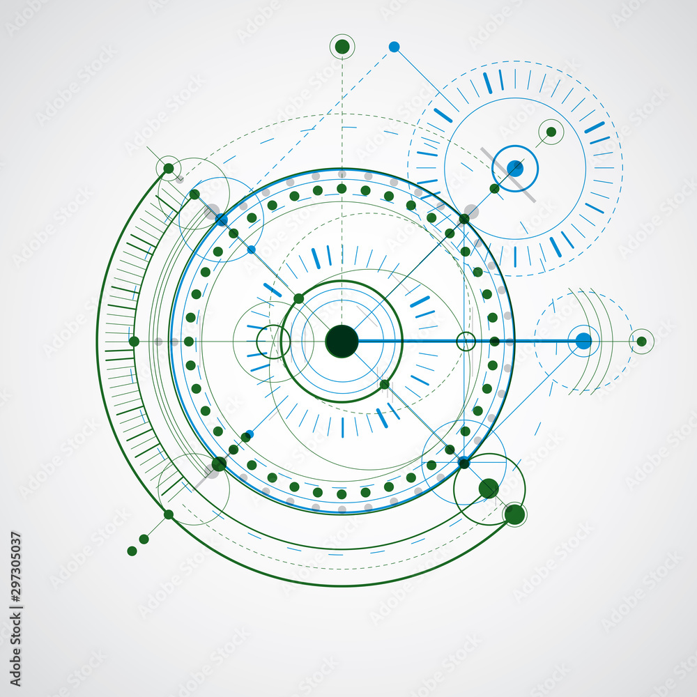 Technical blueprint, colorful vector digital background with geometric ...