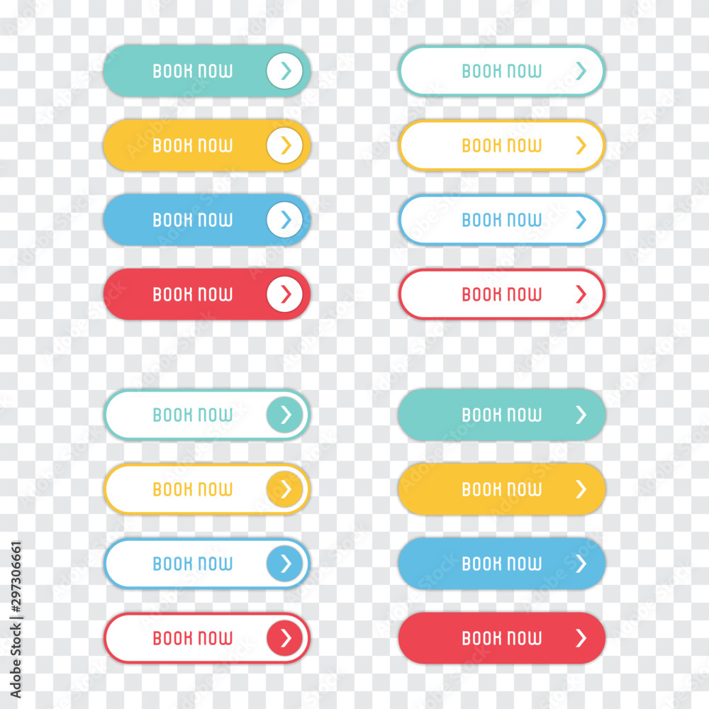 Book now buttons set on a transparent background. Book now buttons in a ...